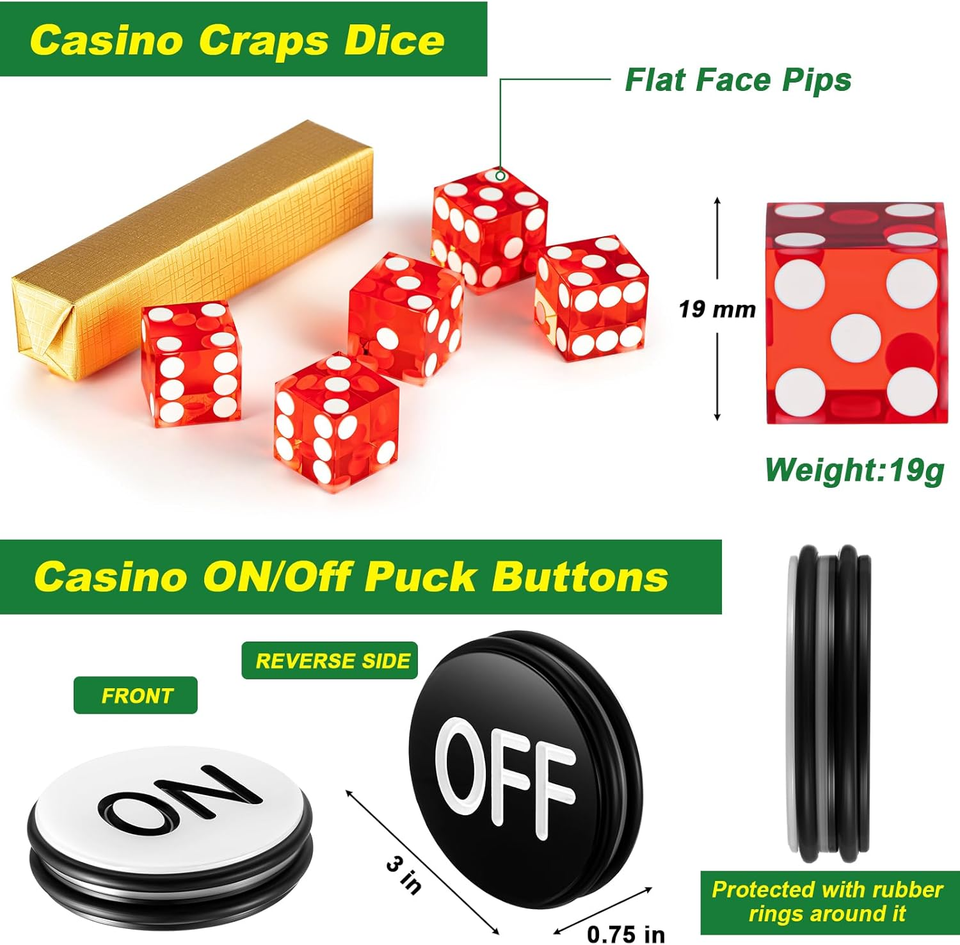 Craps Tabletop Game Set, Includes 35" X 70" Rubber Craps Tabletop ...