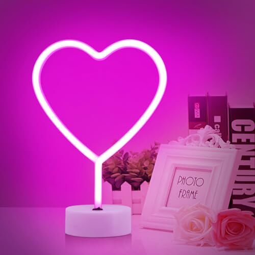 Pink Heart Neon Lights,Heart Neon Sign,LED Heart Lights,USB or 3-AA ...