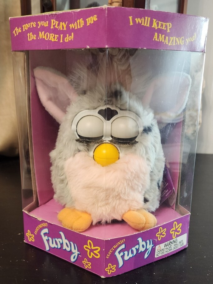 Vintage 1998 RARE FURBY Pink Grey Spotted Lepoard PRINT ERROR Misprint ...