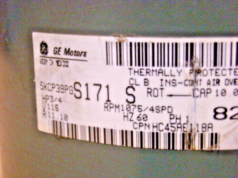 GE104A- GE MOTORS 5KCP39PG 3/4 HP BLOWER MOTOR 1075 RPM 11.1A, 115V 4 ...