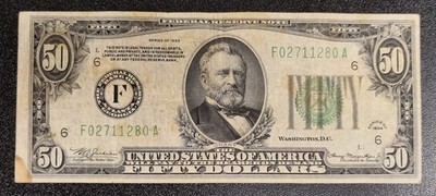 1934 Fifty Dollar Federal Reserve Note $50 Bill Nicely Circulated ...