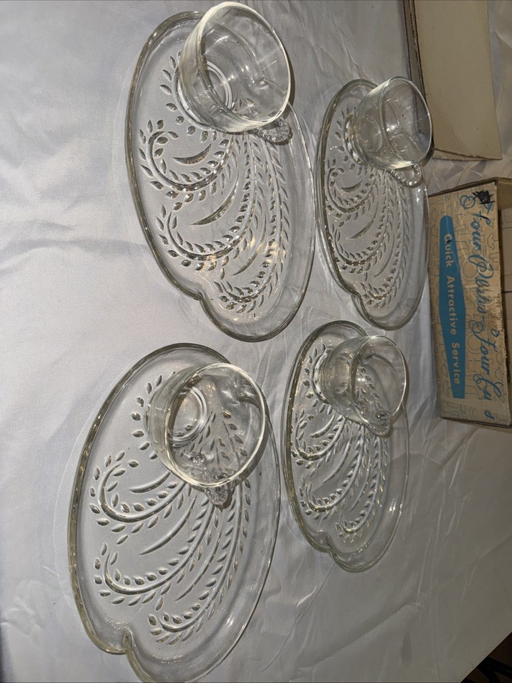Federal Glass Homestead Snack Set Wheat Pattern 4 Plates 4 Cups Vintage ...