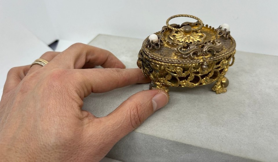 Antique Italian Louis XV Gilt Copper Openwork Filigree Jewelry Box 19th ...