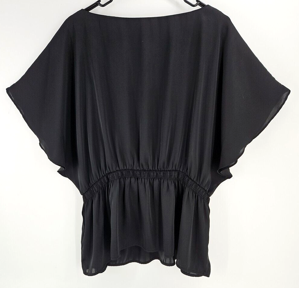 apostrophe Top Blouse Womens Black Pullover Bat Wing Sleeves Elastic ...