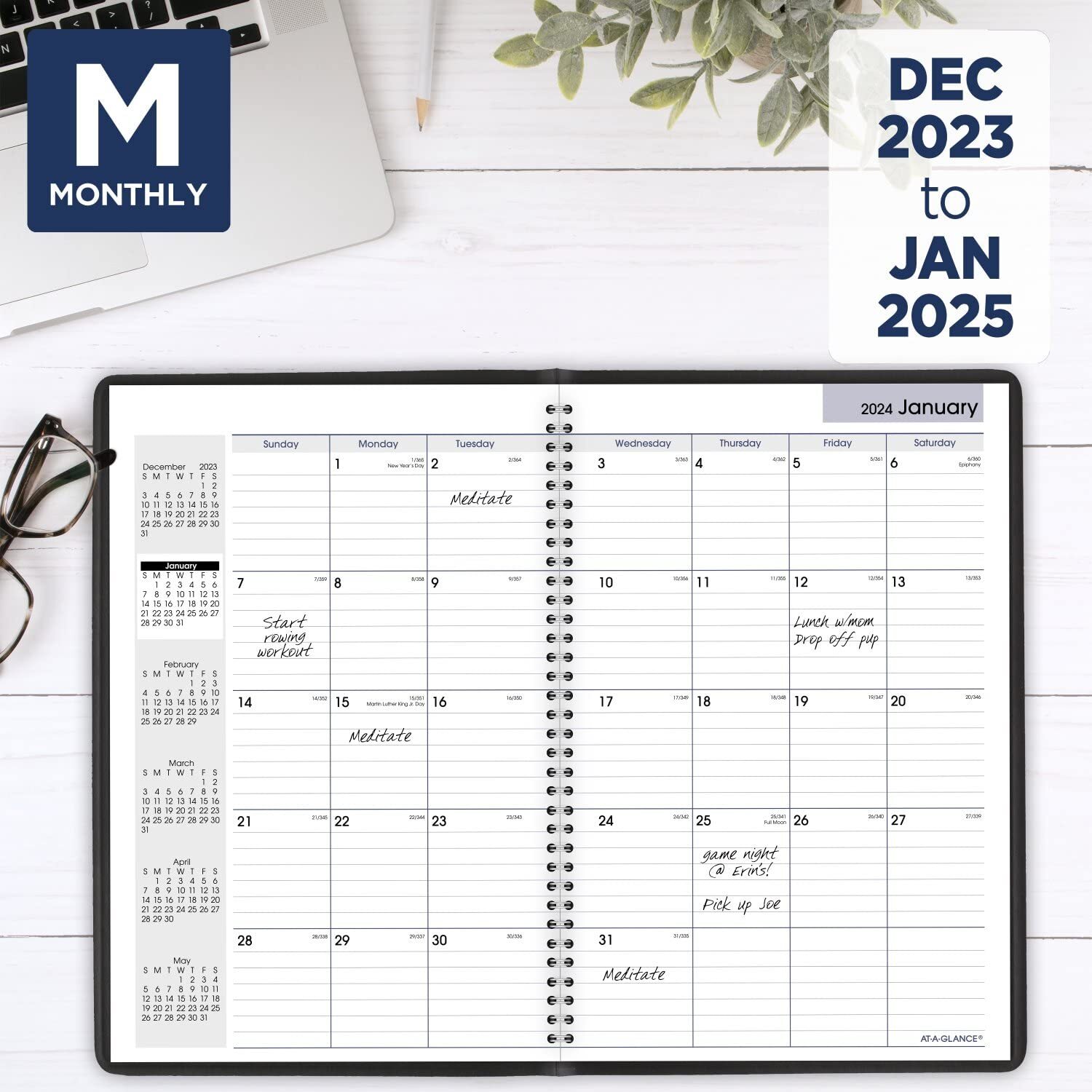 2024 AT-A-GLANCE DayMinder 8 Monthly Planner Black (G470-00-24) for ...