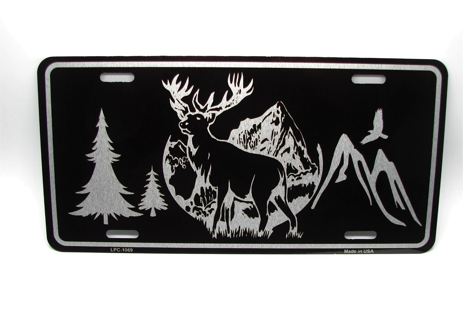 DEER ELK BLACK BRUSHED METAL CAR LICENSE PLATE AUTOTAG. HUNTING LICENSE ...