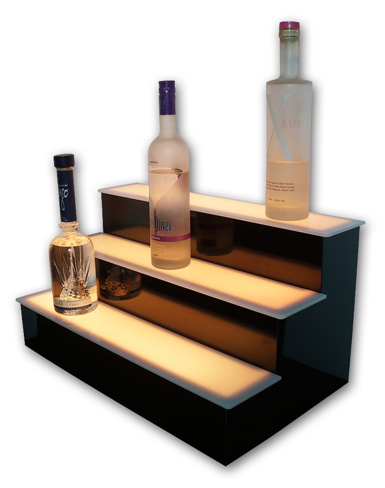 26" 3 Step Tier LED Lighted Shelves Illuminated Liquor Bottle Bar ...
