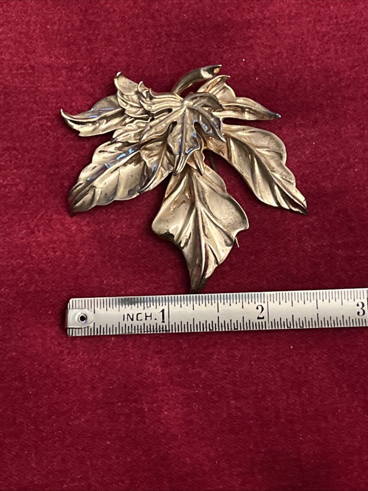 Vintage Sign Nettie Rosenstein Sterling Gold Wash Heavy Leaf Fur Pin ...