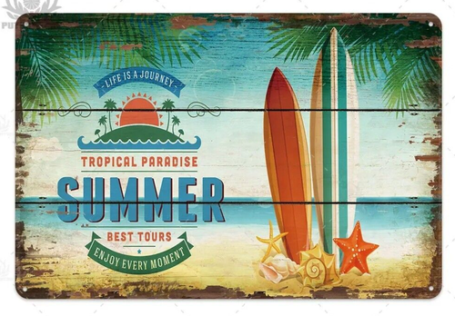 Summer Tropical Paradise Metal Tin Sign Plaque Holidays Surfing Wall ...