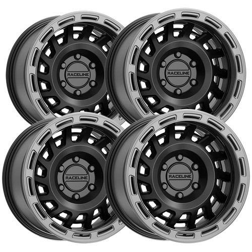 (Set-4) Raceline 957BS Halo 17x9 8x170 -12mm Black/Silver Wheels Rims ...