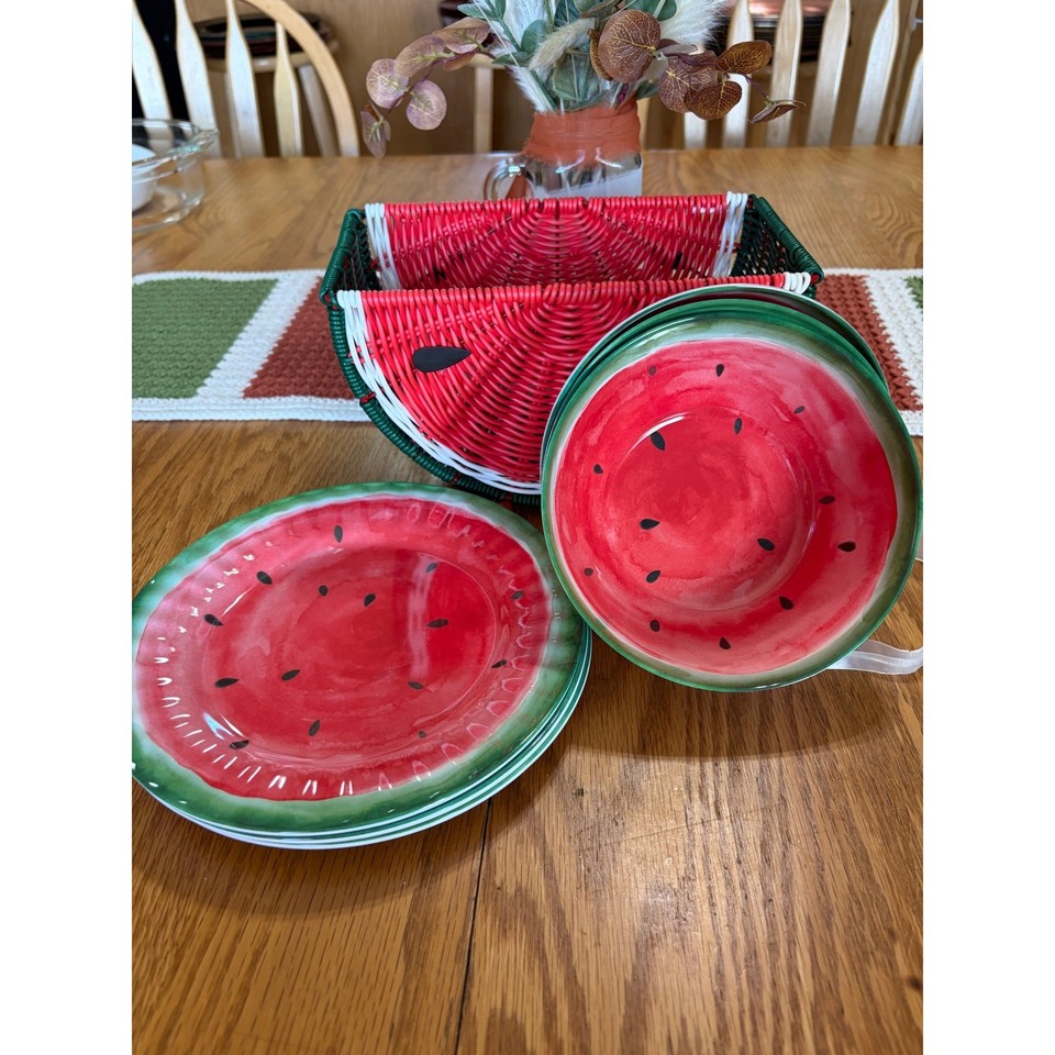Watermelon Basket with Ceramic Plates – Summer Serving Set – 5 Pc | eBay