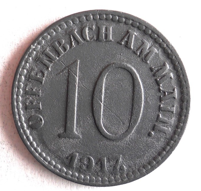1917 GERMAN EMPIRE (OFFENBACH) 10 PFENNIG - AU - Rare Notgeld Coin ...