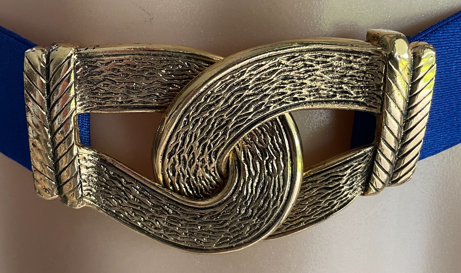 Ladies Belt Blue Gold Metal Interlock Buckles Adjustable to 105cm Waist ...