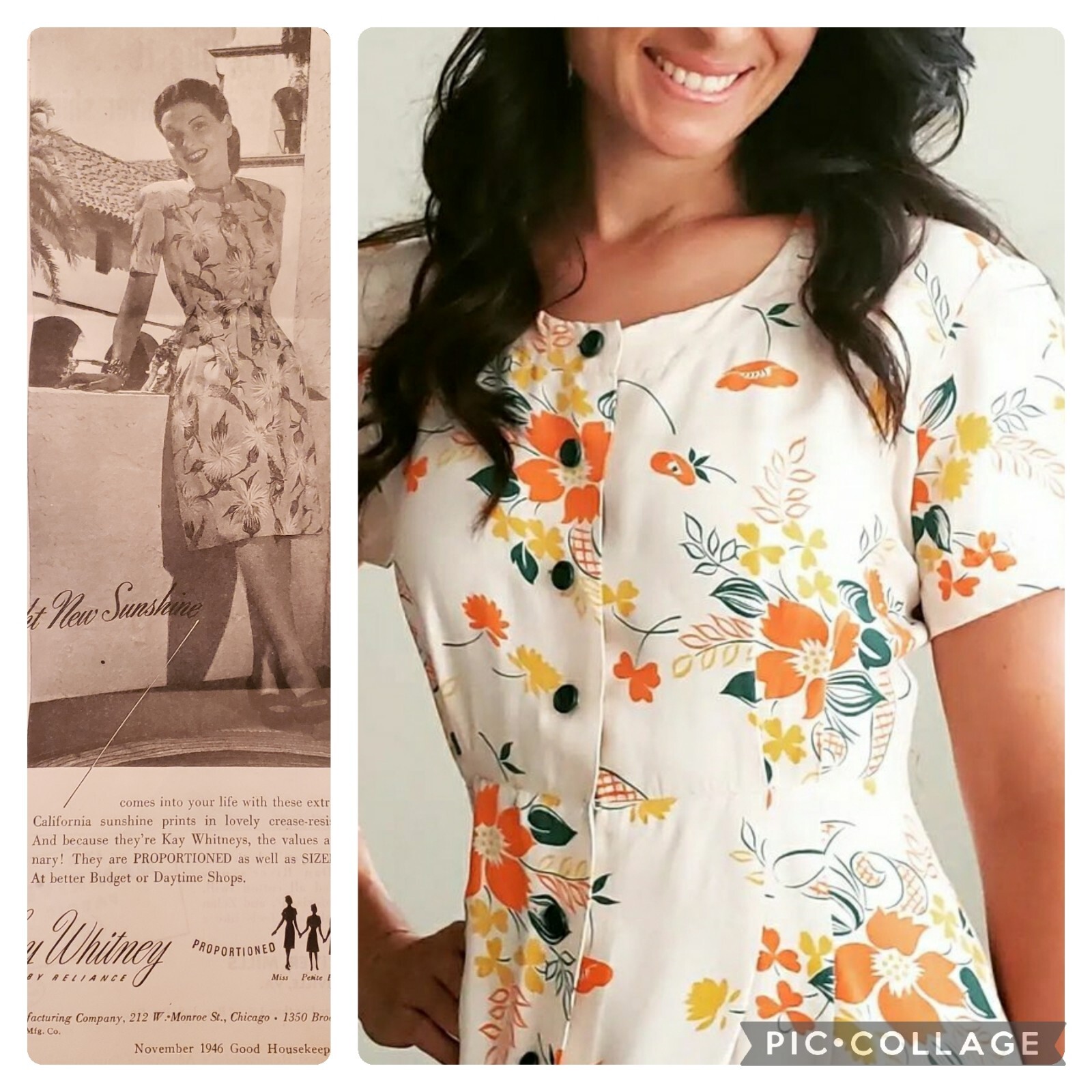 1940s Relianec Kay Whitney Floral Print Dress WW2 Wit… - Gem