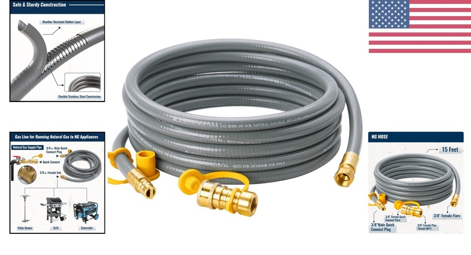Safe 15 Feet Natural Gas Line with Quick Connect - Perfect for Grills ...