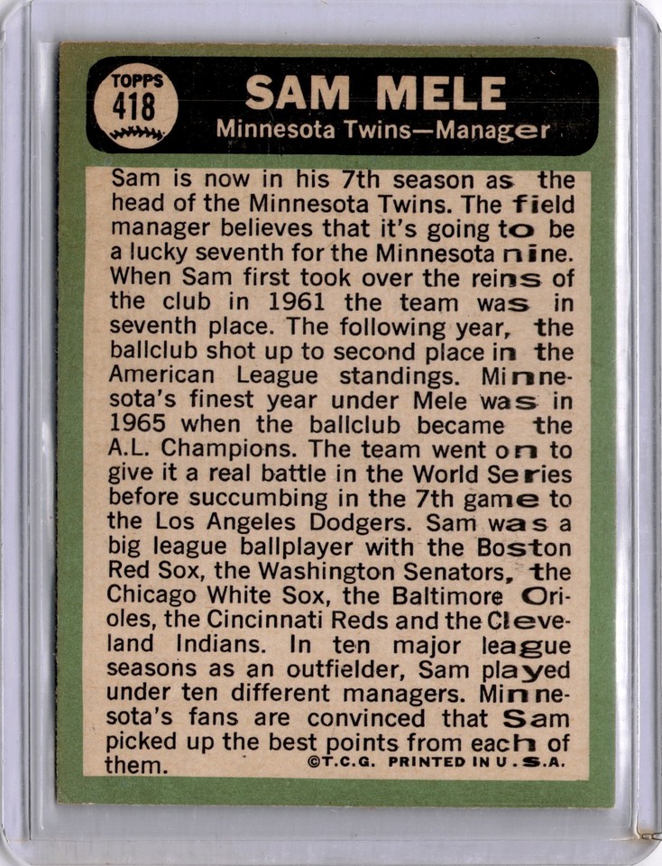 1967 Topps #418 Sam Mele | eBay