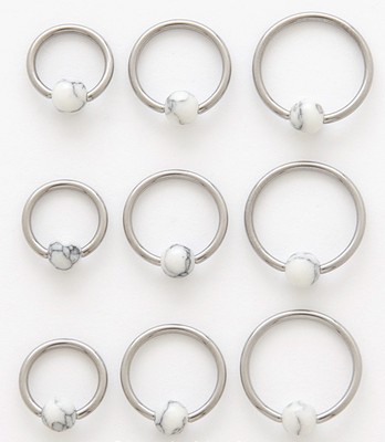 New Surgical Steel Semi Precious White Howlite Ball Captive Bead Ring ...