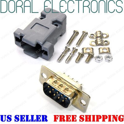 DB9 9-Pin Male Solder Cup Connector Plastic Hood Shell & Hardware DB-9 ...