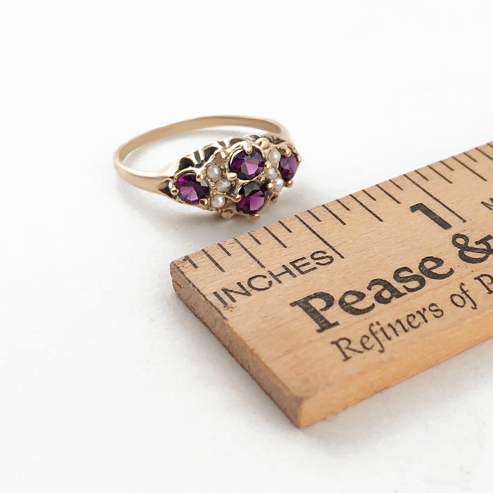 Antique Garnet and Seed Pearl 14k Gold Ring, Size 7, Victorian Gold ...