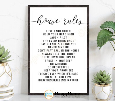 House Rules Wall Art Family Rules Home Sign Homewarming Prints Wall ...