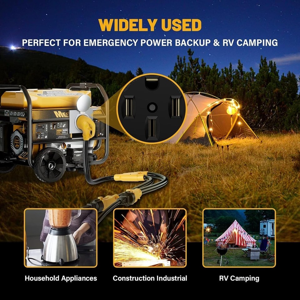 50 Amp to (2)x 110V 15 Amp Household Outlet RV Y Adapter Power Cord, 10 ...