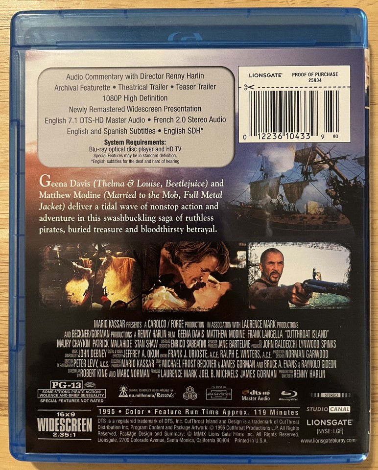 Cutthroat Island Blu-ray, Geena Davis, Matthew Modine, Pirates ...