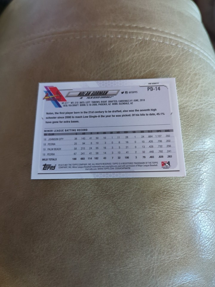 2021 TOPPS PRO DEBUT NOLAN GORMAN PALM BEACH CARDINALS #PD-14 | eBay