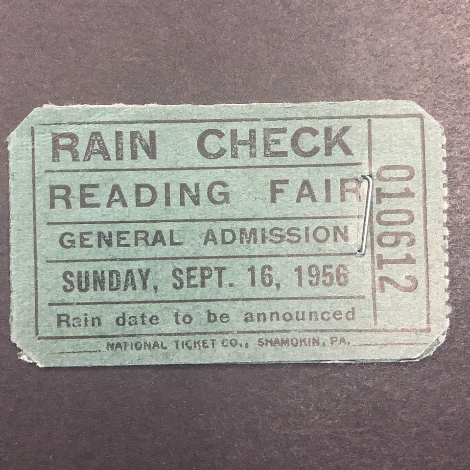 Pair of Auto Racing Rain Check Tickets 9/16 1956 Reading Fair | eBay
