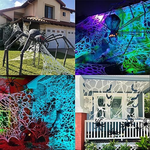 Giant Halloween Spider Web Indoor/Outdoor Decorations, Stretchy Cobwebs ...