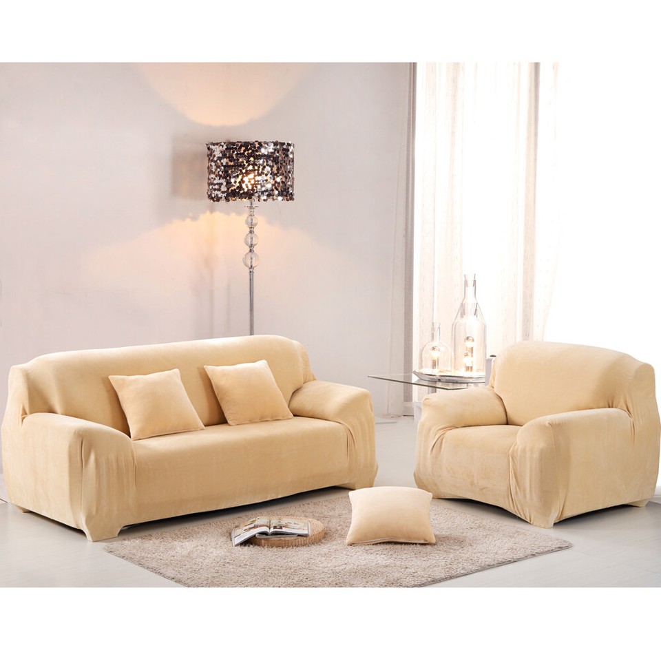 1/2/3/4 Seaters Velvet Elastic Stretch Sofa Covers Slipcover Protector ...