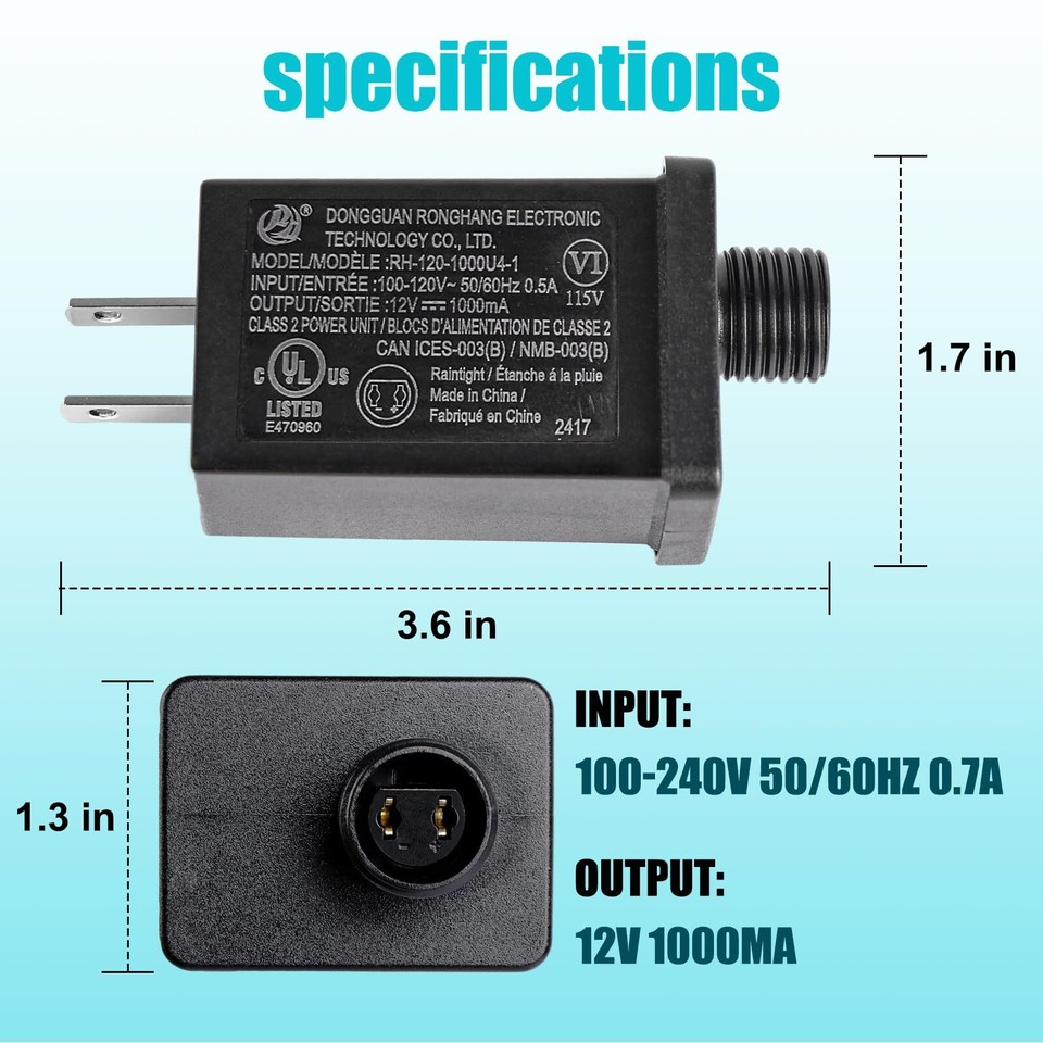 2 Pack Replacement Yard Inflatable Adapter Class 2 Power Supply 12V 1A ...