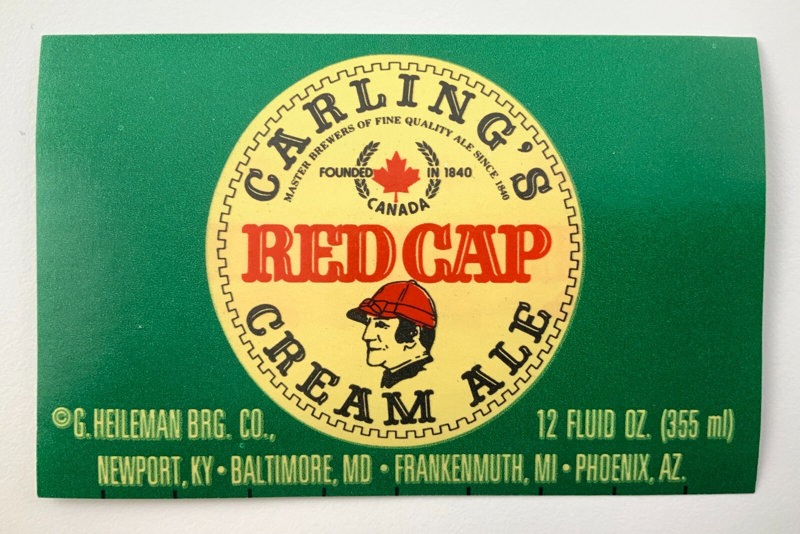 Carling's Cream Ale Red Cap Beer Label G Heileman BRG AA881 | eBay