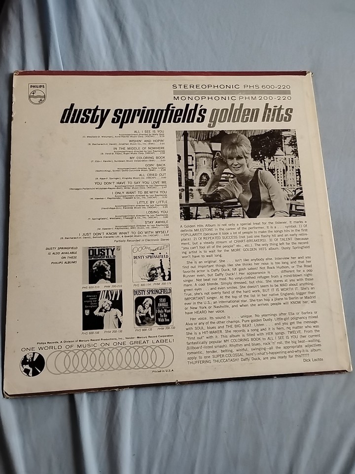 Dusty Springfield – Dusty Springfield's Golden Hits LP *MONO* (1966) | eBay