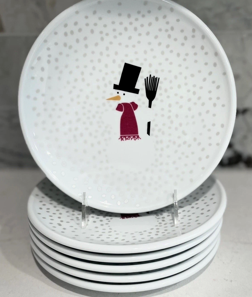 (6) Bodum Christmas Snowman Dotted Plates Salad/Dessert 8.5” Crate ...