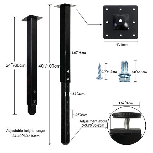 Adjustable Square Table Leg, 2-0 inch, 60-100cm, Home Office Custom 4 ...