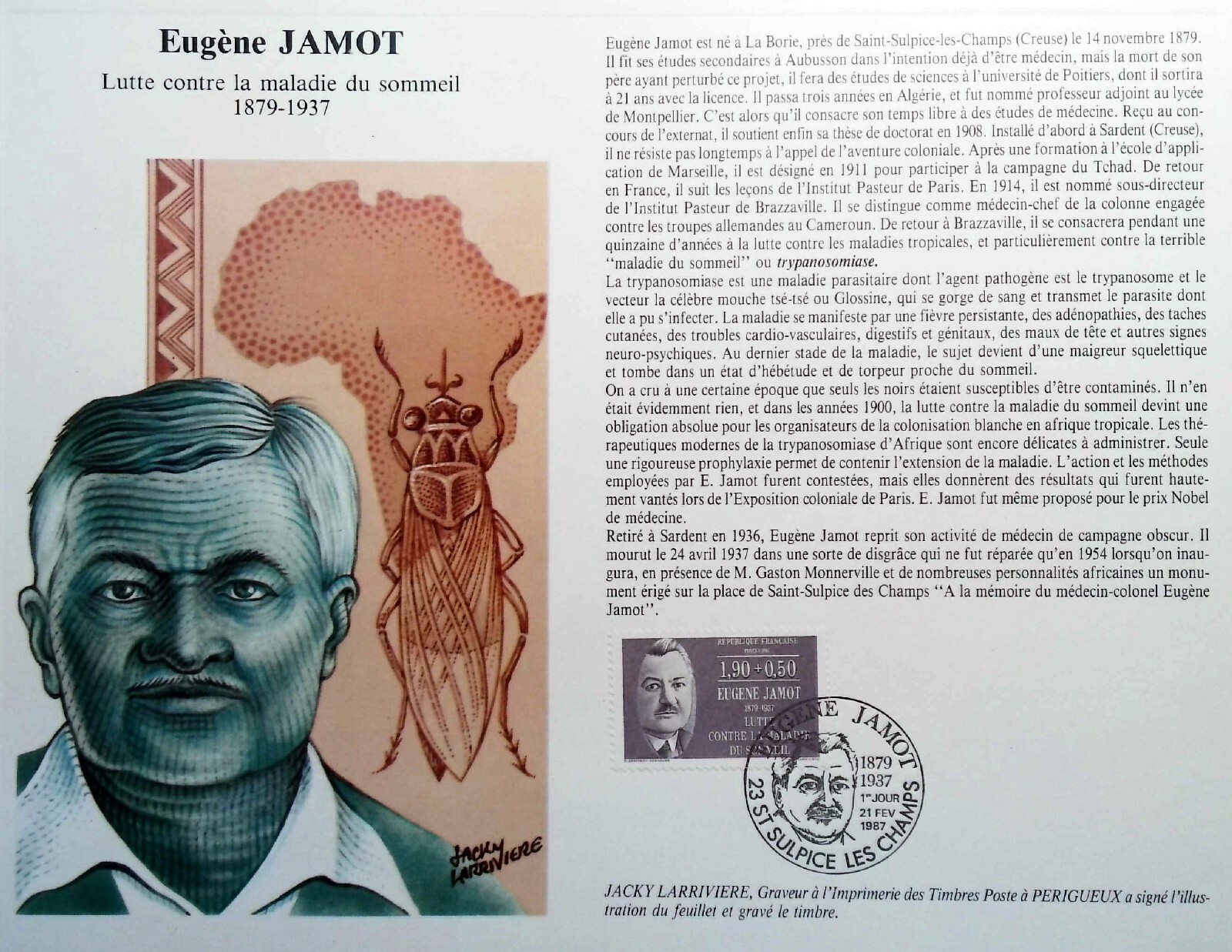 EUGENE JAMOT LA MOUCHE TSE-TSE FRANCE FEUILLET PHILATÉLIQUE CEF 849 | eBay