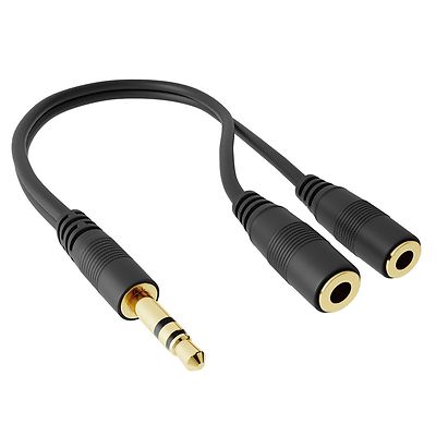 Black Stereo Audio Splitter GOLD 3.5mm JACK Male to 2 Dual Female Y ...