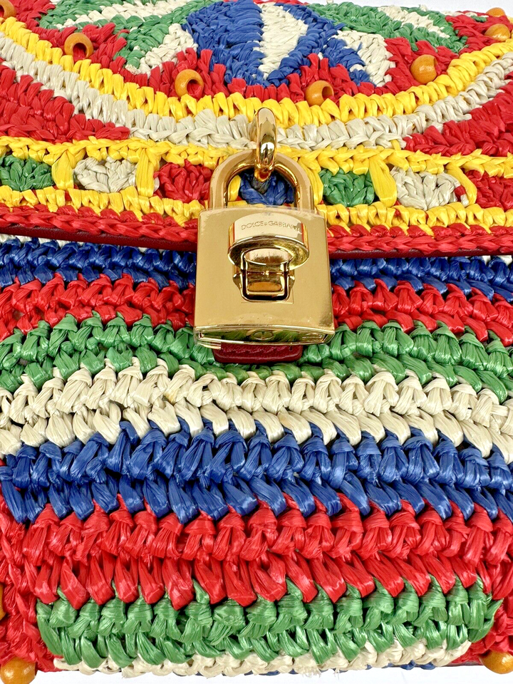 DOLCE & GABBANA Miss Dolce Raffia Woven Top Handle Bag Shoulder ...