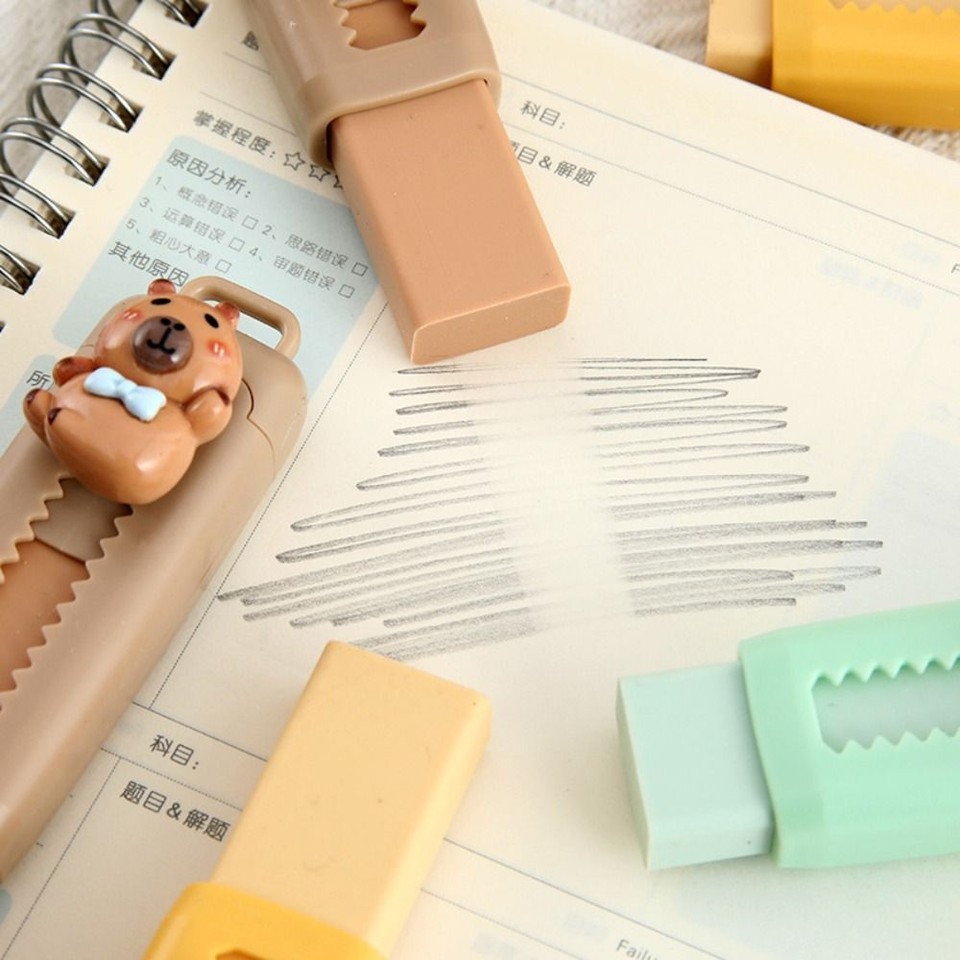 Wiping Capybara Eraser Retractable Pencil Rubber Push Pull Eraser Kids ...