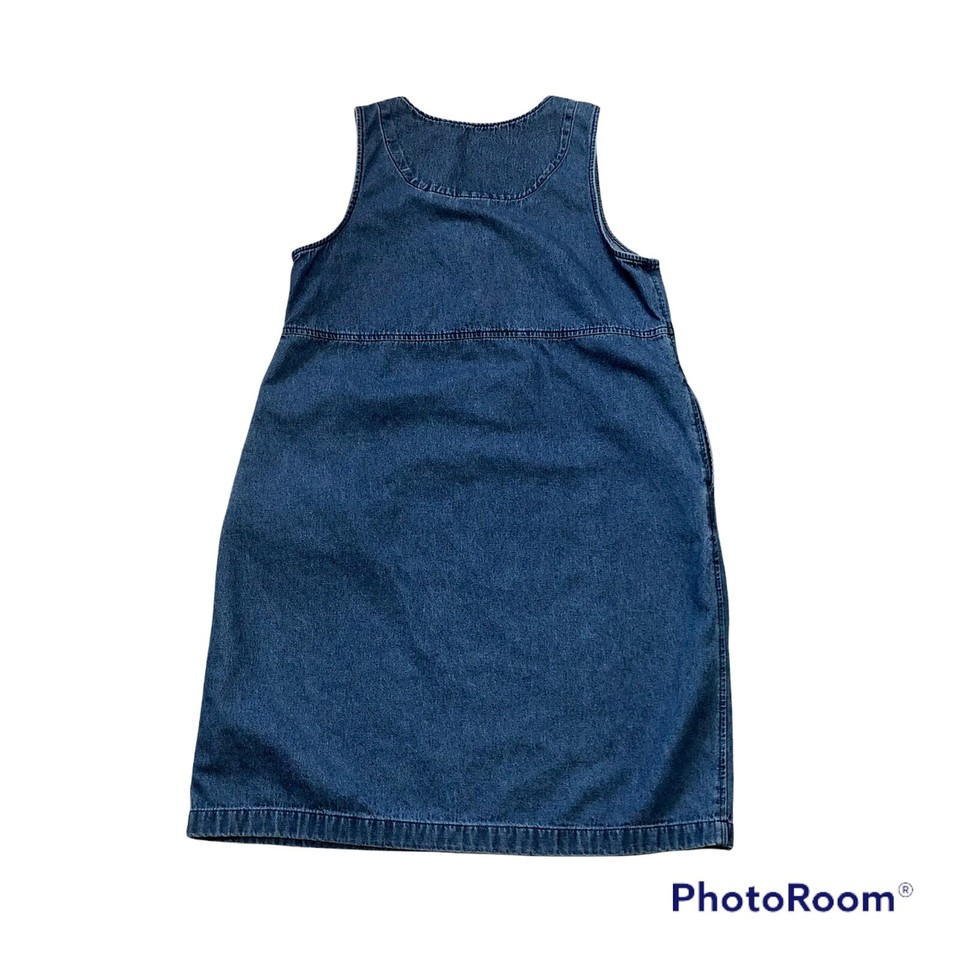 VTG Classic Elements Denim Jumper Dress Embroidered Flowers M 100% ...