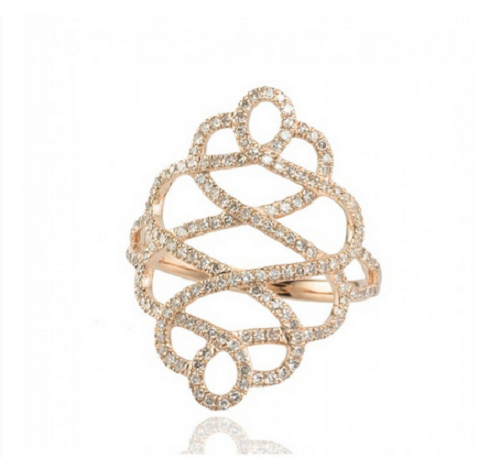 Geometric Scroll Design In Solid 10K Rose Gold With Pave Set ...