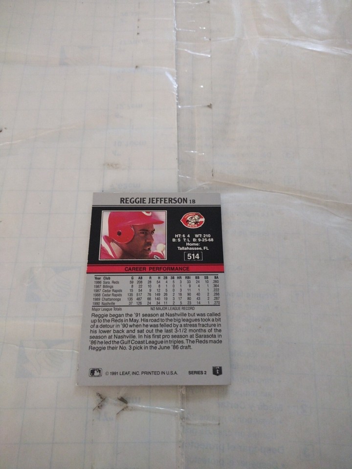 1991 Leaf Baseball Card #514 Reggie Jefferson | eBay