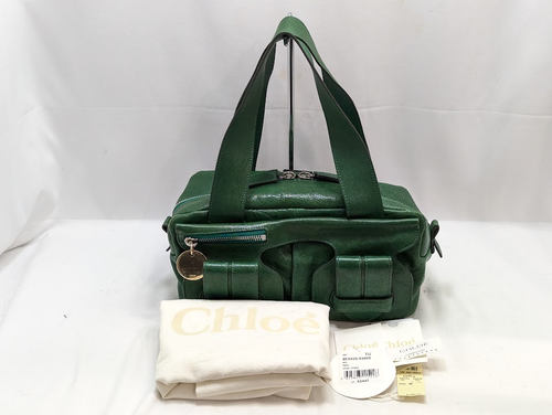 Chloe Saskia Leather Hand Bag Green Authentic w/strage bag brand card ...