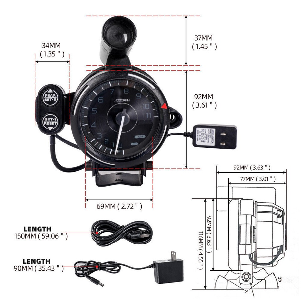 12V Tachometer Gauge 7 Color 0-11000 RPM For PC Game Simulated Racing ...