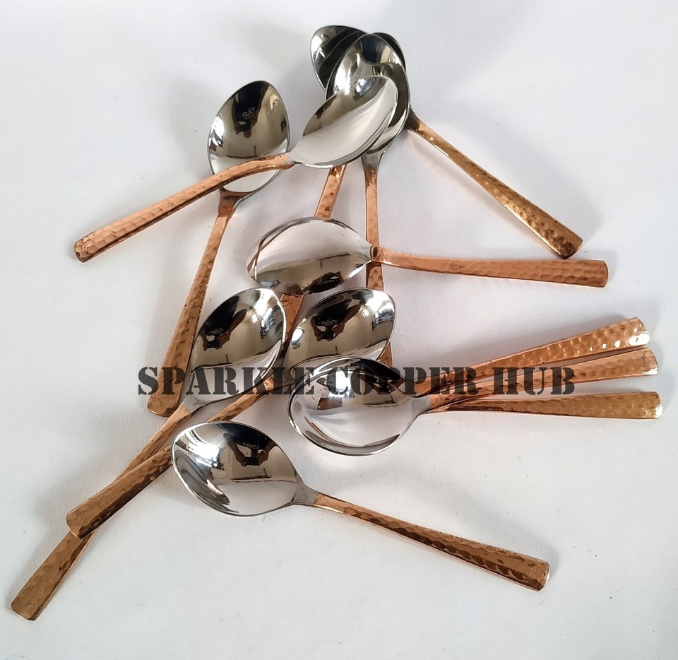Pure Copper Stainless Steel Tableware Flatware 24 Piece Table & Dessert ...