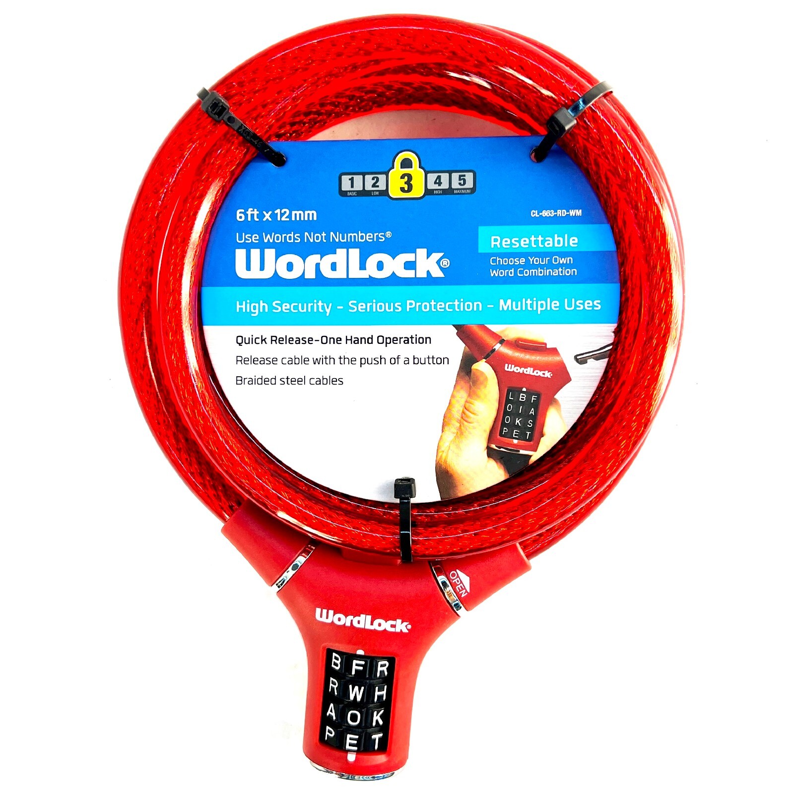 Wordlock 6Ft. X 12mm CL-663 Steel Cable Lock Quick Release Keyless | eBay
