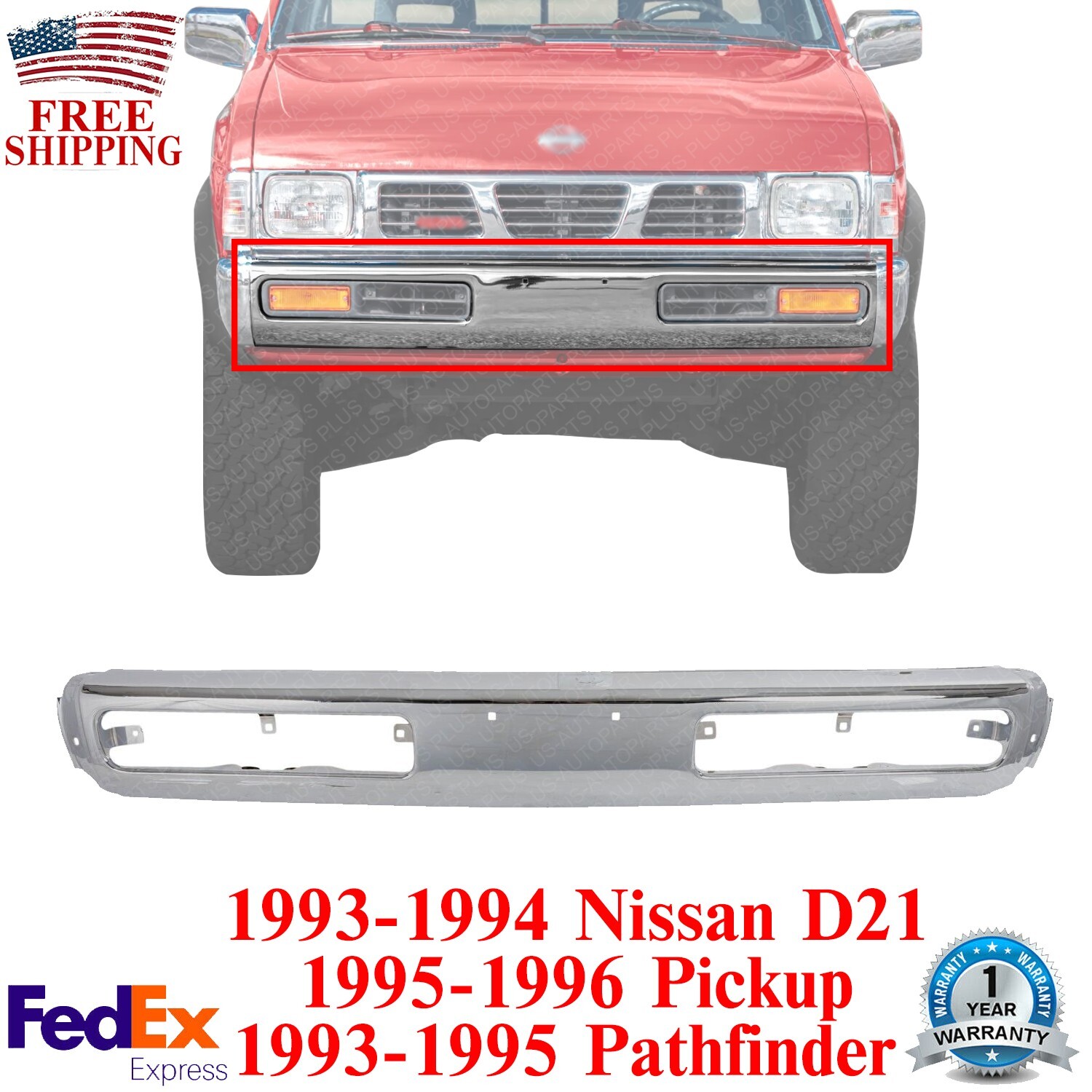 Front Bumper Center Chrome For 1993-96 Nissan D21 Pickup / 1993-95 ...