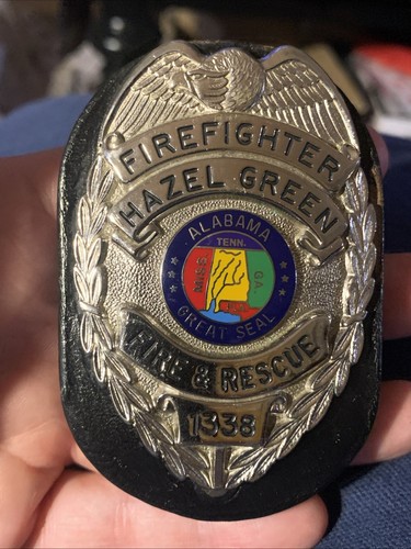 HAZEL GREEN ALABAMA FIREFIGHTER FIRE & RESCUE BADGE ~ OBSOLETE 1338 | eBay