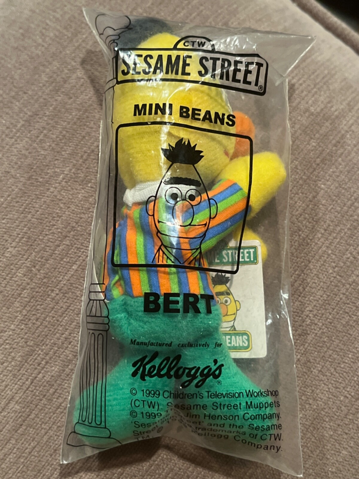 ‘99 Bert Sesame Street 4" Mini Beans From Kellogg's-New In Package, 5 ...