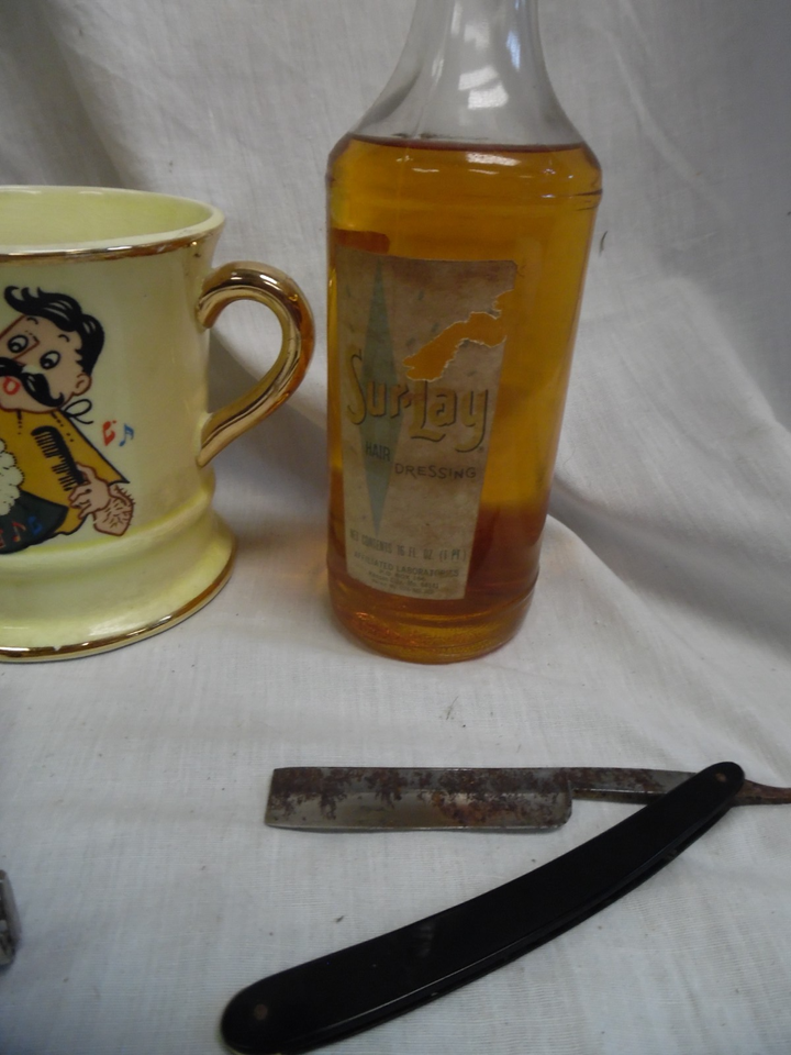 Vintage Barber Shop Lot Razors Hair Tonic Fat Boy Mug Blades | eBay